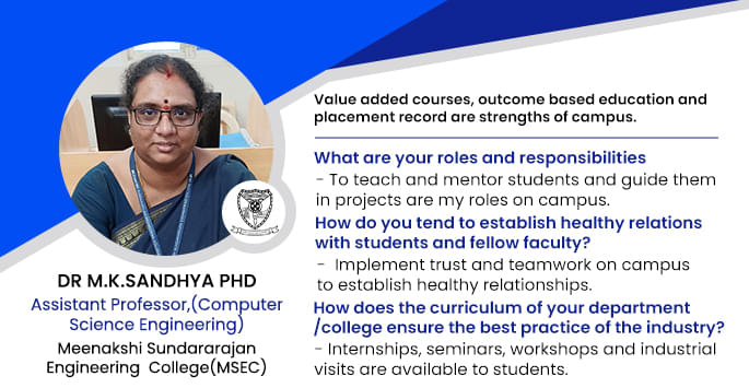 Meenakshi Sundararajan Engineering College (MSEC) Chennai: Dr M.K.Sandhya PhD, Assistant ...