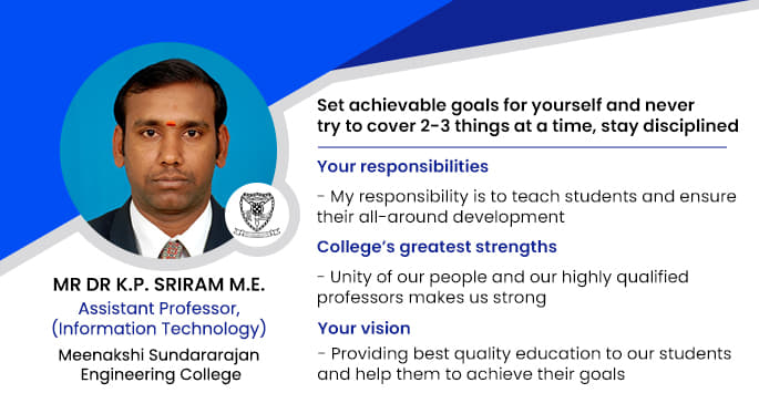 Meenakshi Sundararajan Engineering College (MSEC), Chennai: Mr Dr K.P. Sriram, Assistant ...