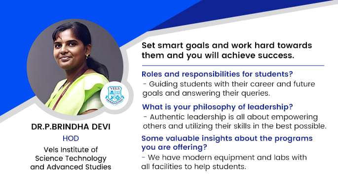 Vels Institute of Science Technology and Advanced Studies: Dr.P. Brindha Devi, HOD