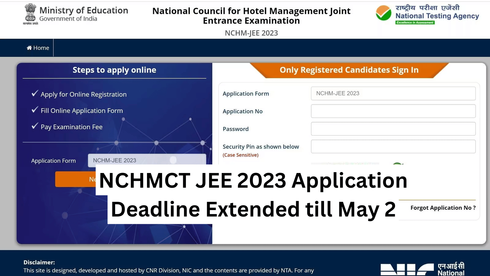 NCHMCT JEE 2023 Application Deadline Extended till May 2; Check Direct ...