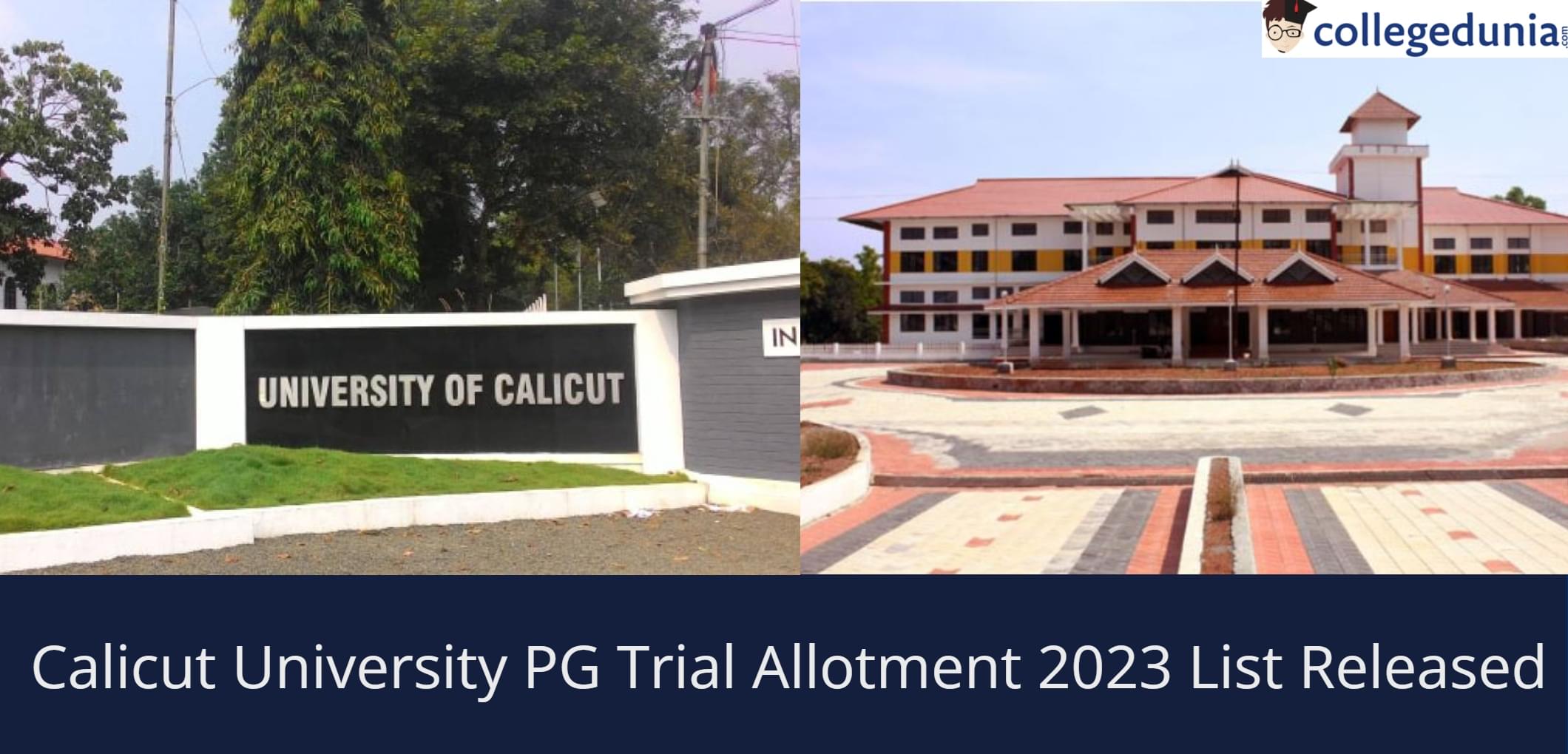 Calicut University PG Trial Allotment 2023 List Released admission.uoc ...