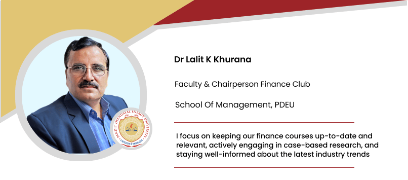 School Of Management, PDEU: Dr Lalit K Khurana, Faculty & Chairperson Finance Club