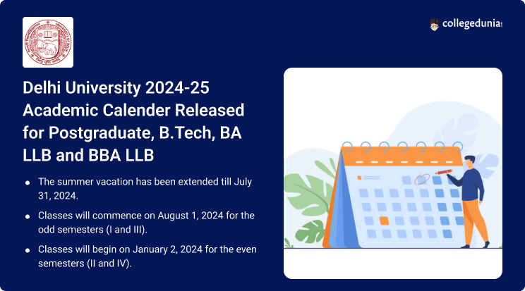 Delhi University 2024-25 Academic Calendar Out for Postgraduate, B.Tech ...