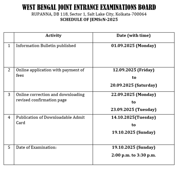 WBJEE JEMScN 2025 Registration Schedule Out Now