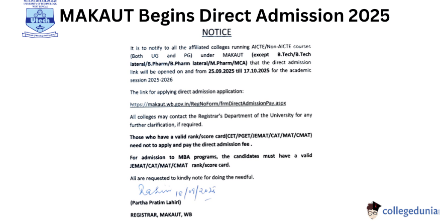 MAKAUT Begins Direct Admission 2025; Limited Seats Available, Apply ...