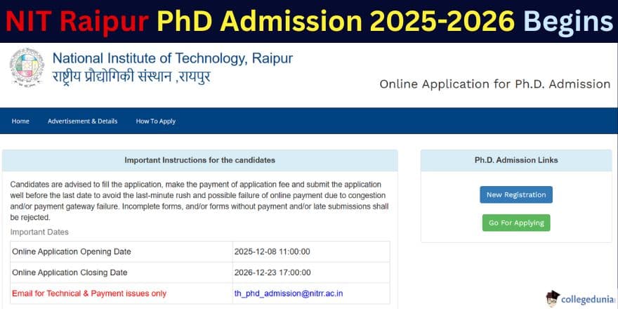NIT Raipur PhD Admission 2025-2026 Begins, Apply by Dec 23 at nitrr.ac ...