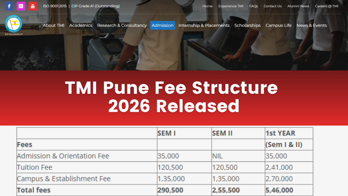 Tolani Maritime Institute Pune Fee Structure 2026 Released; B.Tech ₹26 ...