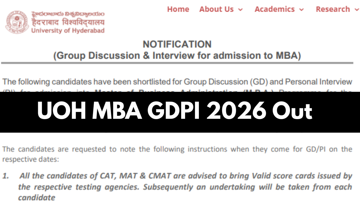 University of Hyderabad MBA GDPI Shortlist 2026 Out; Interviews on ...
