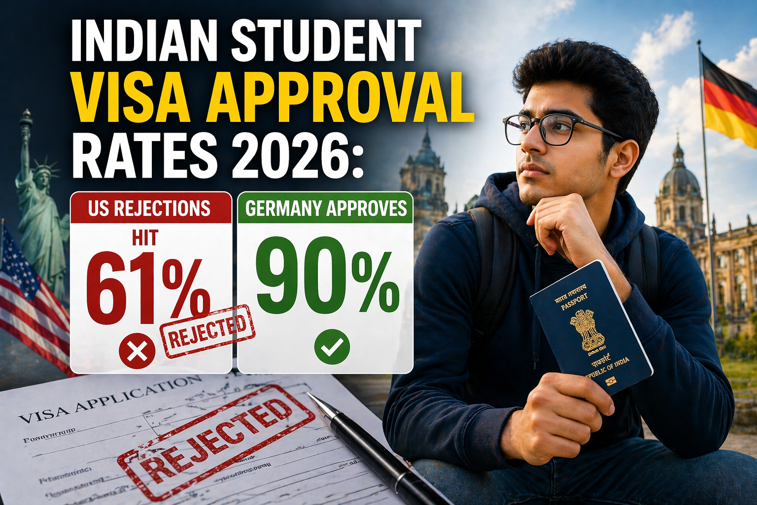 Indian Student Visa Approval Rates 2026: US Rejections Hit 61%, Germany ...