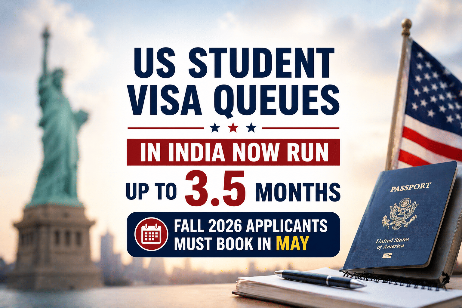 US Student Visa Queues India 2026: Kolkata 3.5 Months, Delhi 1 Month