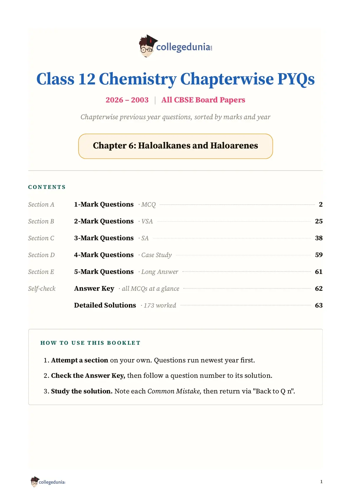 Class 12 Chemistry Chapter 6 Haloalkanes and Haloarenes PYQ PDF