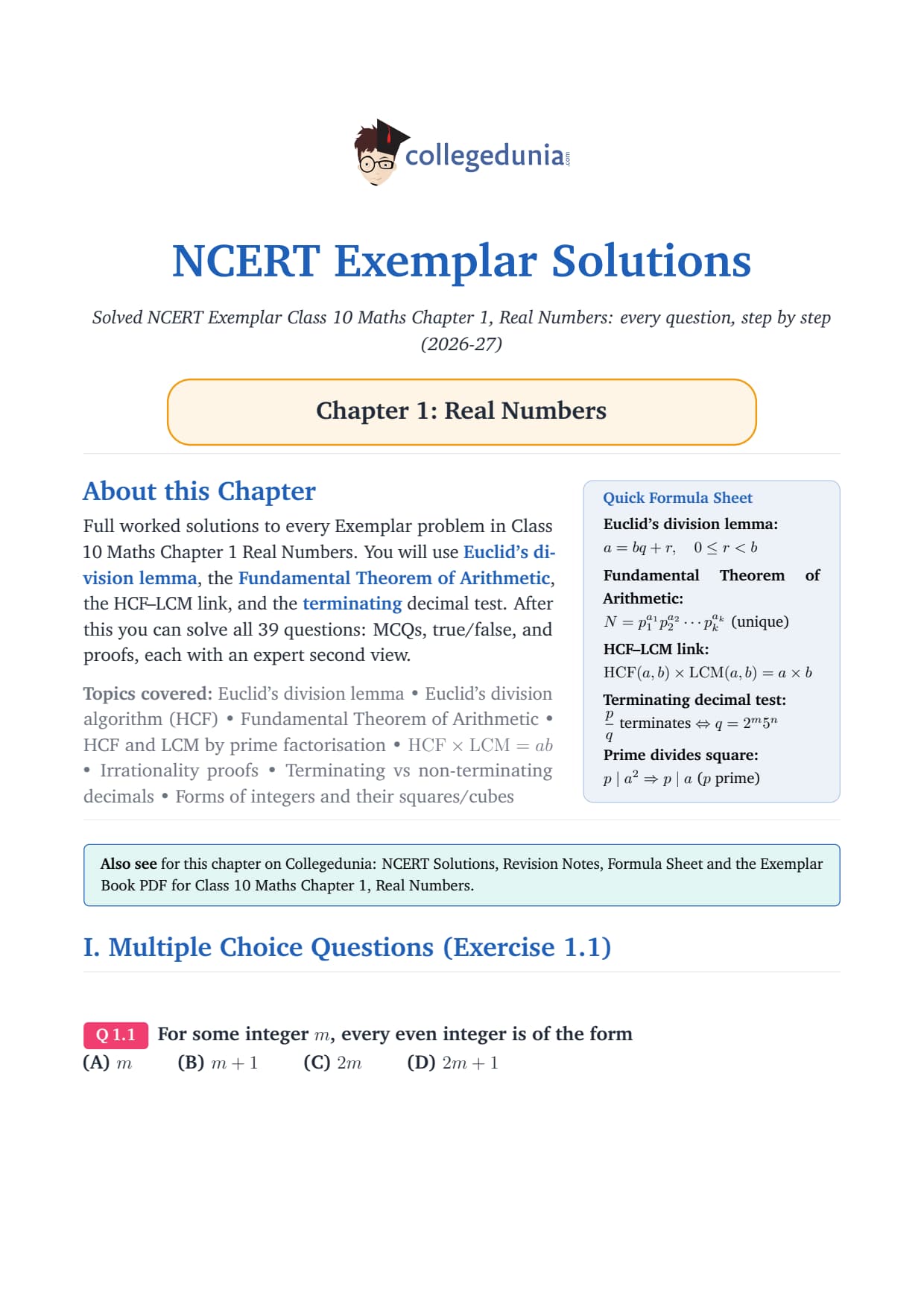 NCERT Exemplar Solutions Class 10 Maths Chapter 1 Real Numbers