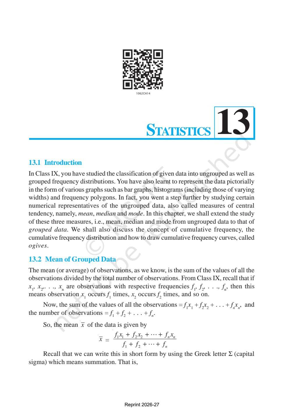 NCERT Book Class 10 Maths Chapter 13 Statistics PDF