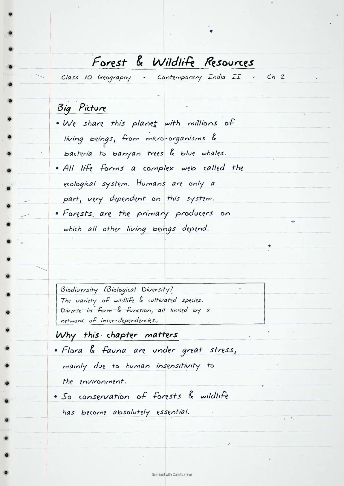Forest and Wildlife Resources Class 10 Handwritten Notes