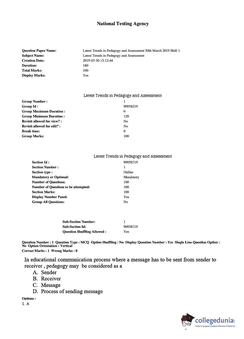 ARPIT 2019 Latest Trends in Pedagogy and Assessment Question Paper with ...