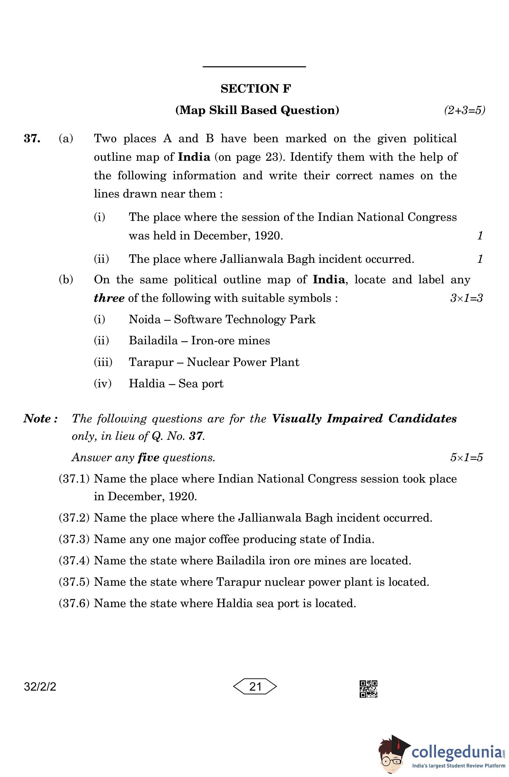 CBSE Class 10 Social Science Question Paper 2023 with Answer Key (March 15, Set 2- 32/2/2)