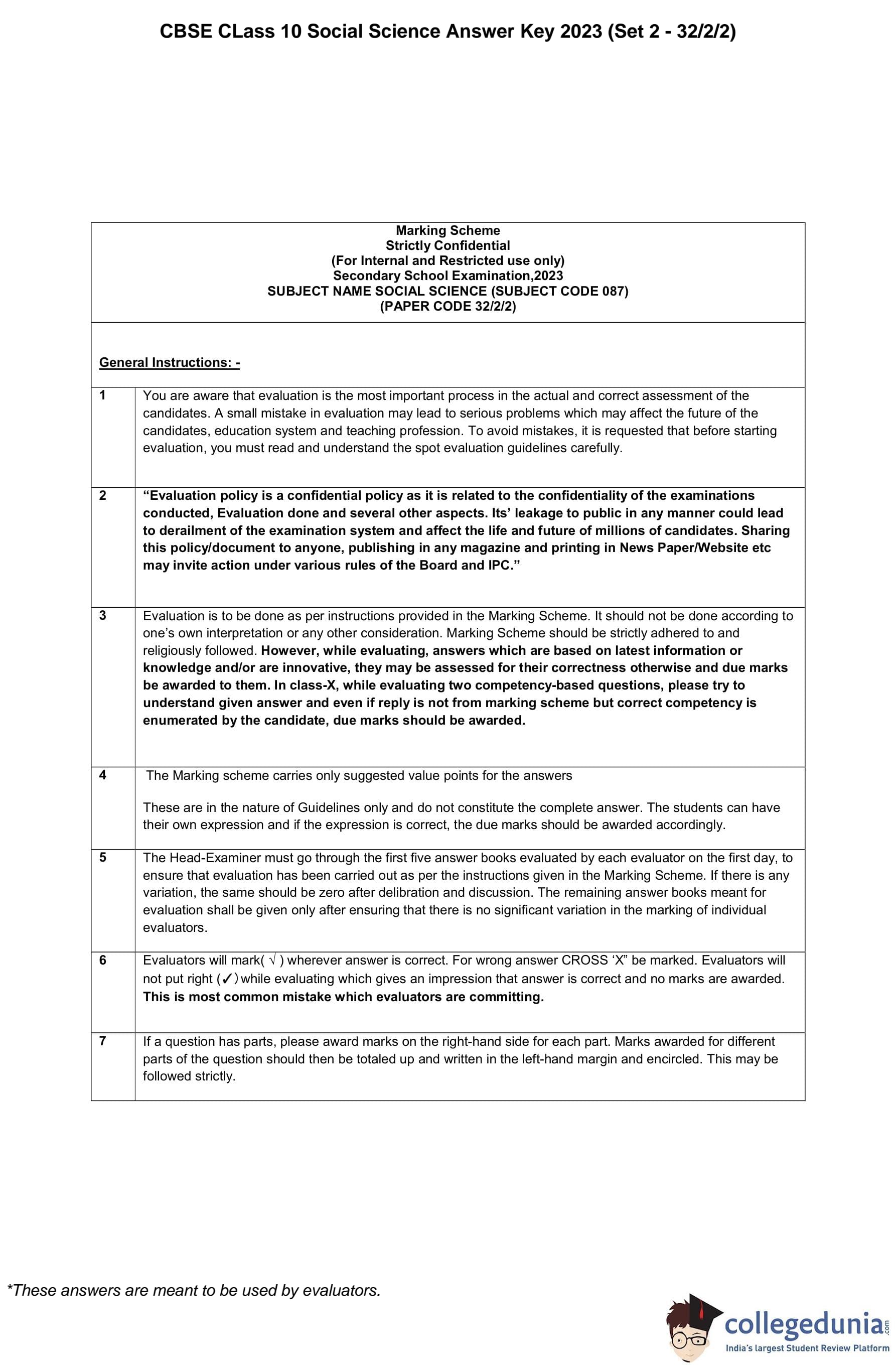 CBSE Class 10 Social Science Question Paper 2023 with Answer Key (March 15, Set 2- 32/2/2)