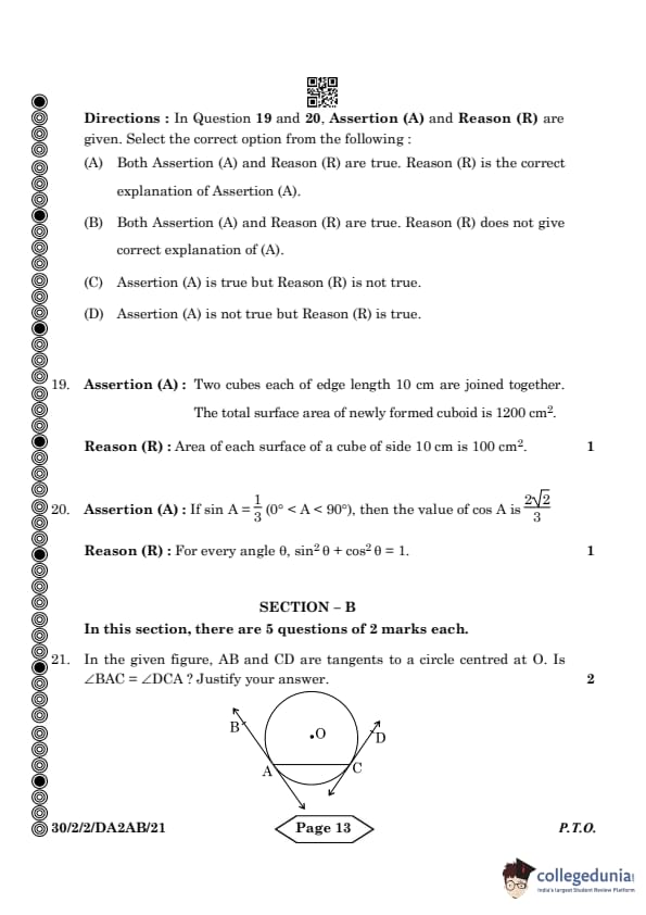 CBSE Class 10 Mathematics Standard Question Paper 2024 (Set 2- 30/2/2) with Answer Key