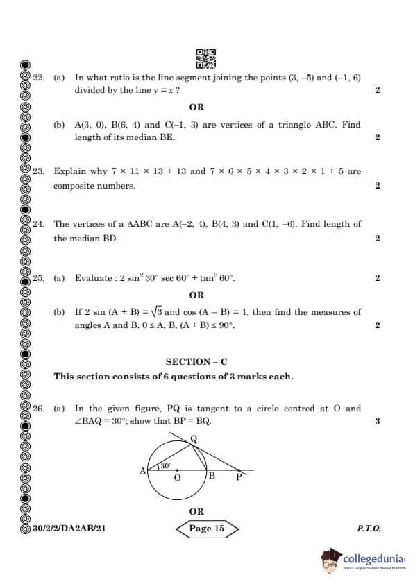 CBSE Class 10 Mathematics Standard Question Paper 2024 (Set 2- 30/2/2) with Answer Key