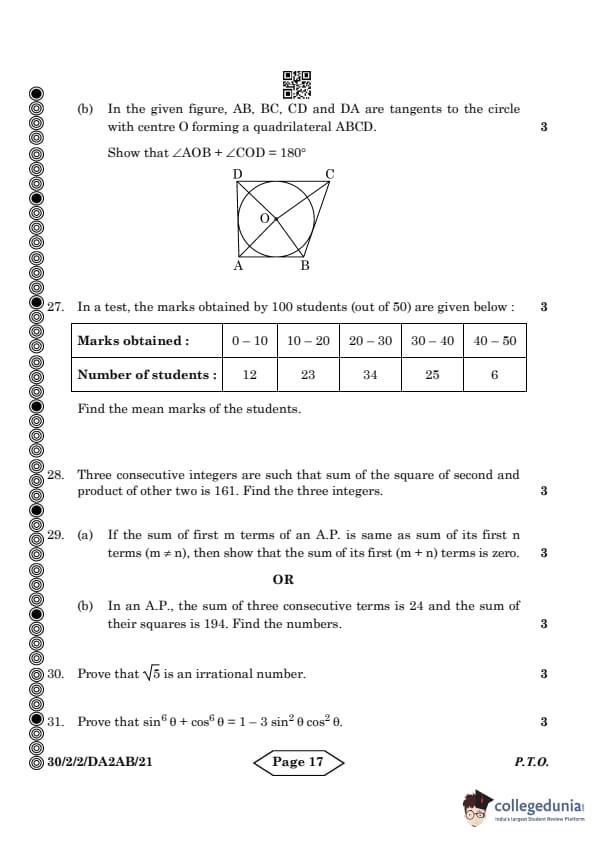 CBSE Class 10 Mathematics Standard Question Paper 2024 (Set 2- 30/2/2) with Answer Key