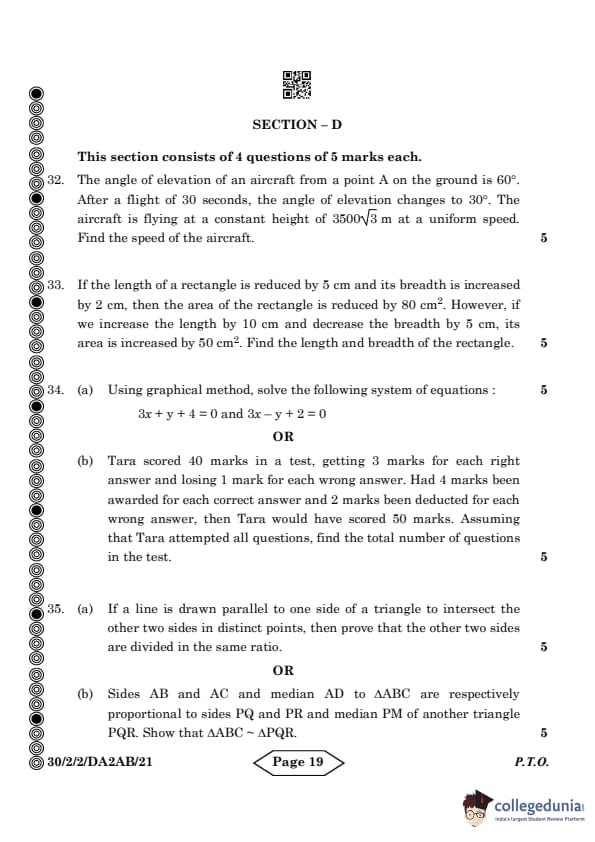 CBSE Class 10 Mathematics Standard Question Paper 2024 (Set 2- 30/2/2) with Answer Key