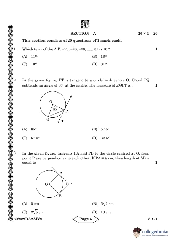 CBSE Class 10 Mathematics Standard Question Paper 2024 (Set 2- 30/2/2) with Answer Key