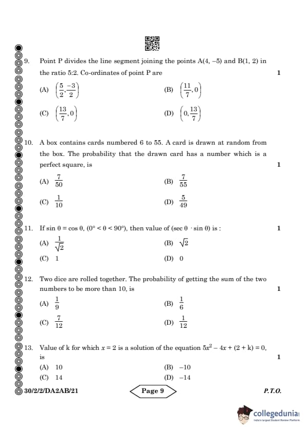 CBSE Class 10 Mathematics Standard Question Paper 2024 (Set 2- 30/2/2) with Answer Key