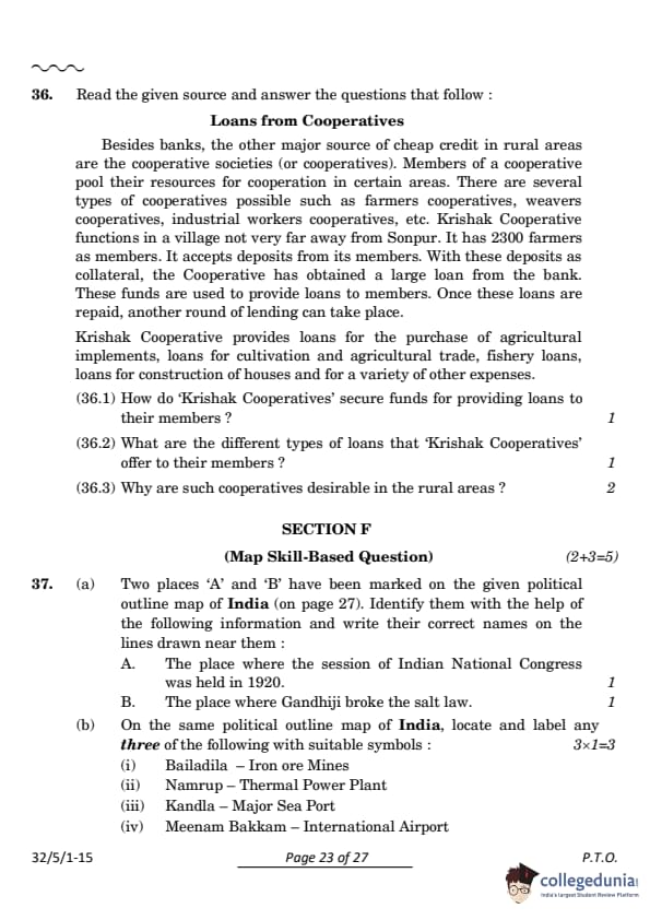 CBSE Class 10 Social Science Question Paper 2024 (Set 1 - 32/5/1 ...