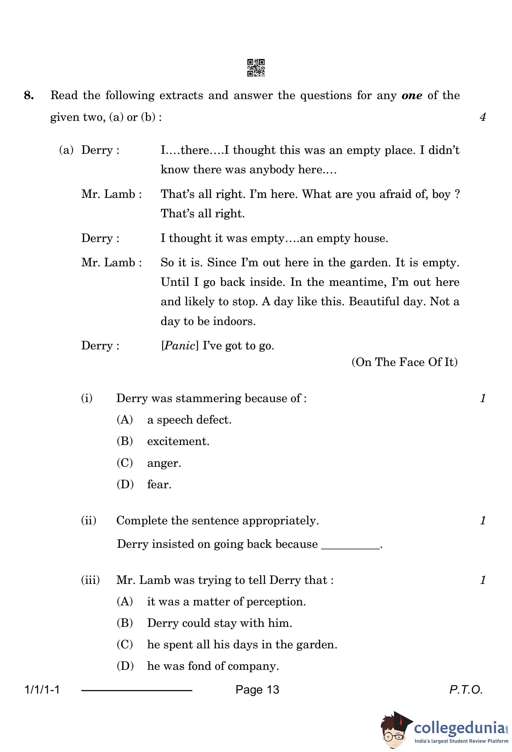 CBSE Class 12 English Question Paper 2024 (Set 1 - 1/1/1) Available ...