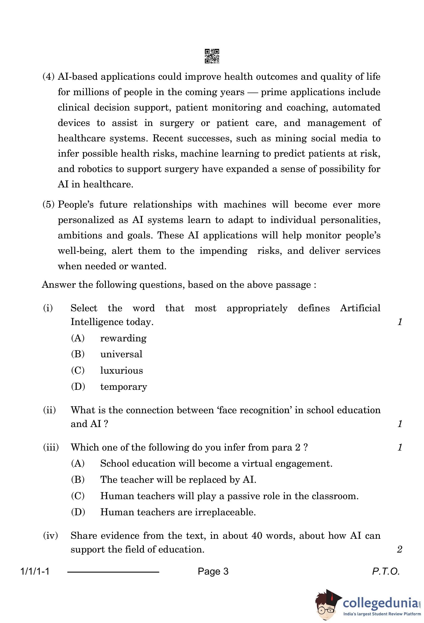 CBSE Class 12 English Question Paper 2024 (Set 1 - 1/1/1) Available ...