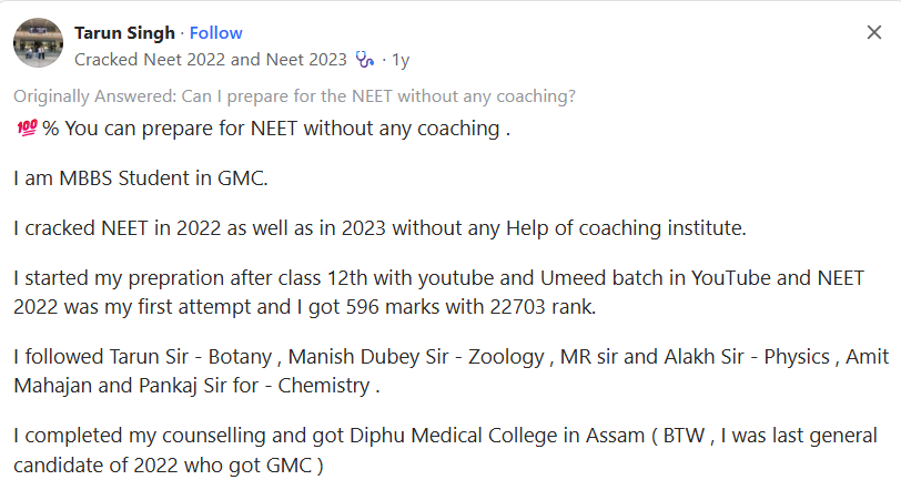 How to clear NEET on the first attempt without Coaching