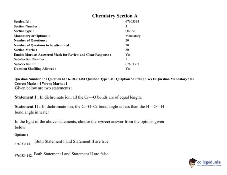 JEE Main 2021 Chemistry Question Paper August 3 Shift 2- Download PDF Here