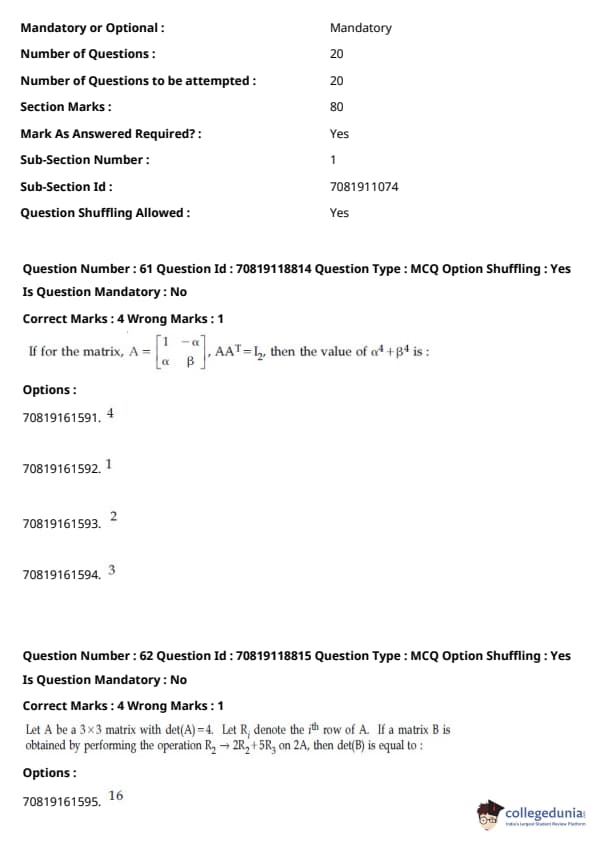 JEE Main 2021 Mathematics Question Paper February 25 Shift 2- Download ...
