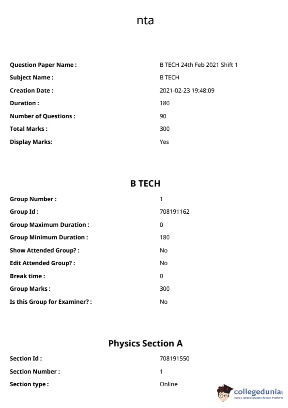 JEE Main 2021 Physics Question Paper February 24 Shift 1- Download PDF Here