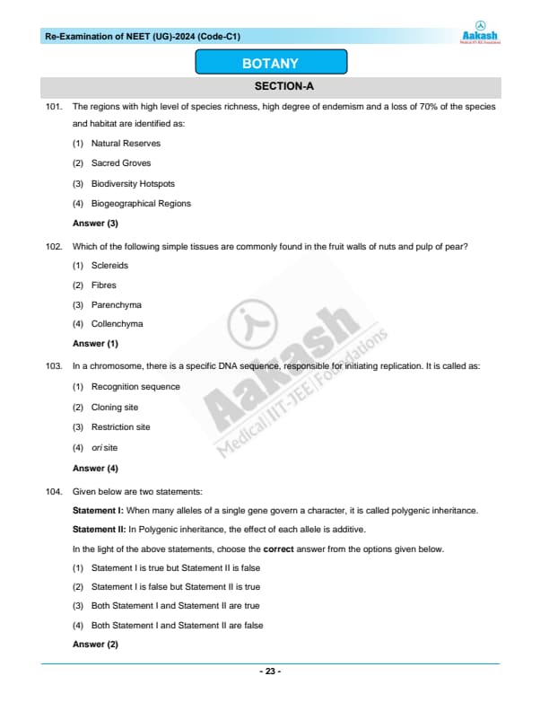 NEET Re-Exam 2024 Question Paper (Available) with Answer Key PDF