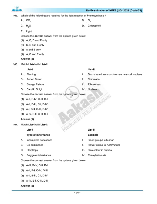 NEET Re-Exam 2024 Question Paper (Available) with Answer Key PDF