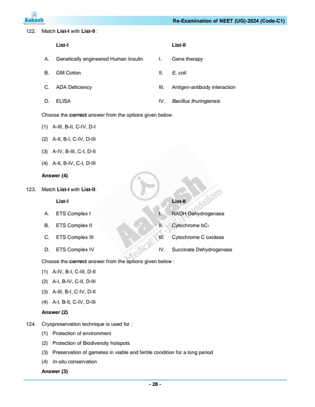 NEET Re-Exam 2024 Question Paper (Available) with Answer Key PDF