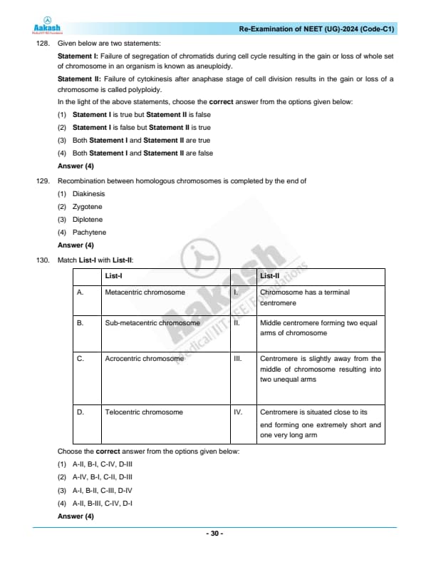 NEET Re-Exam 2024 Question Paper (Available) with Answer Key PDF