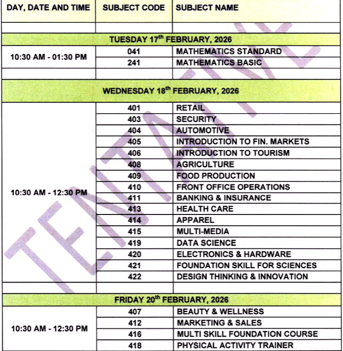 CBSE Board Exams 2026 Date Sheet Out; Exams from February 17