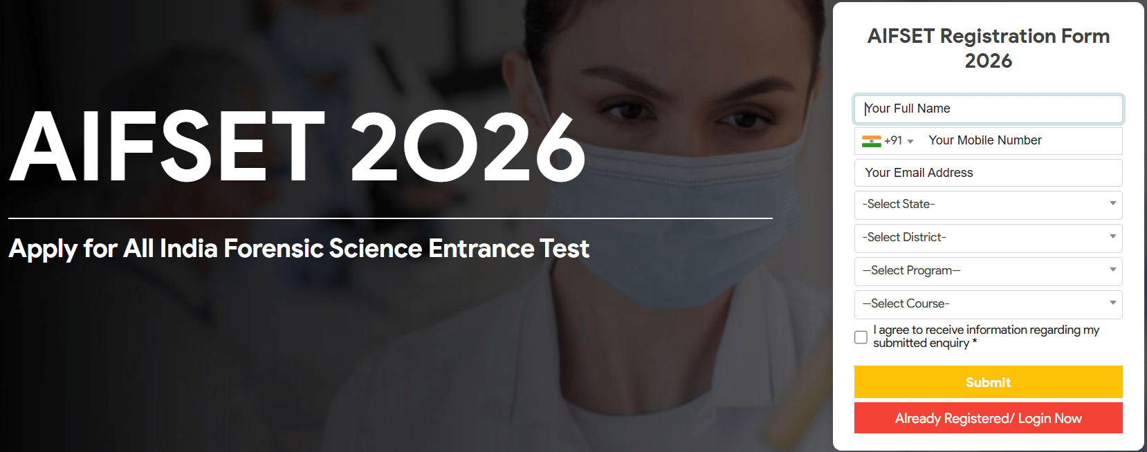 AIFSET 2026 Registrations Open for B.Sc/M.Sc Forensic Science ...