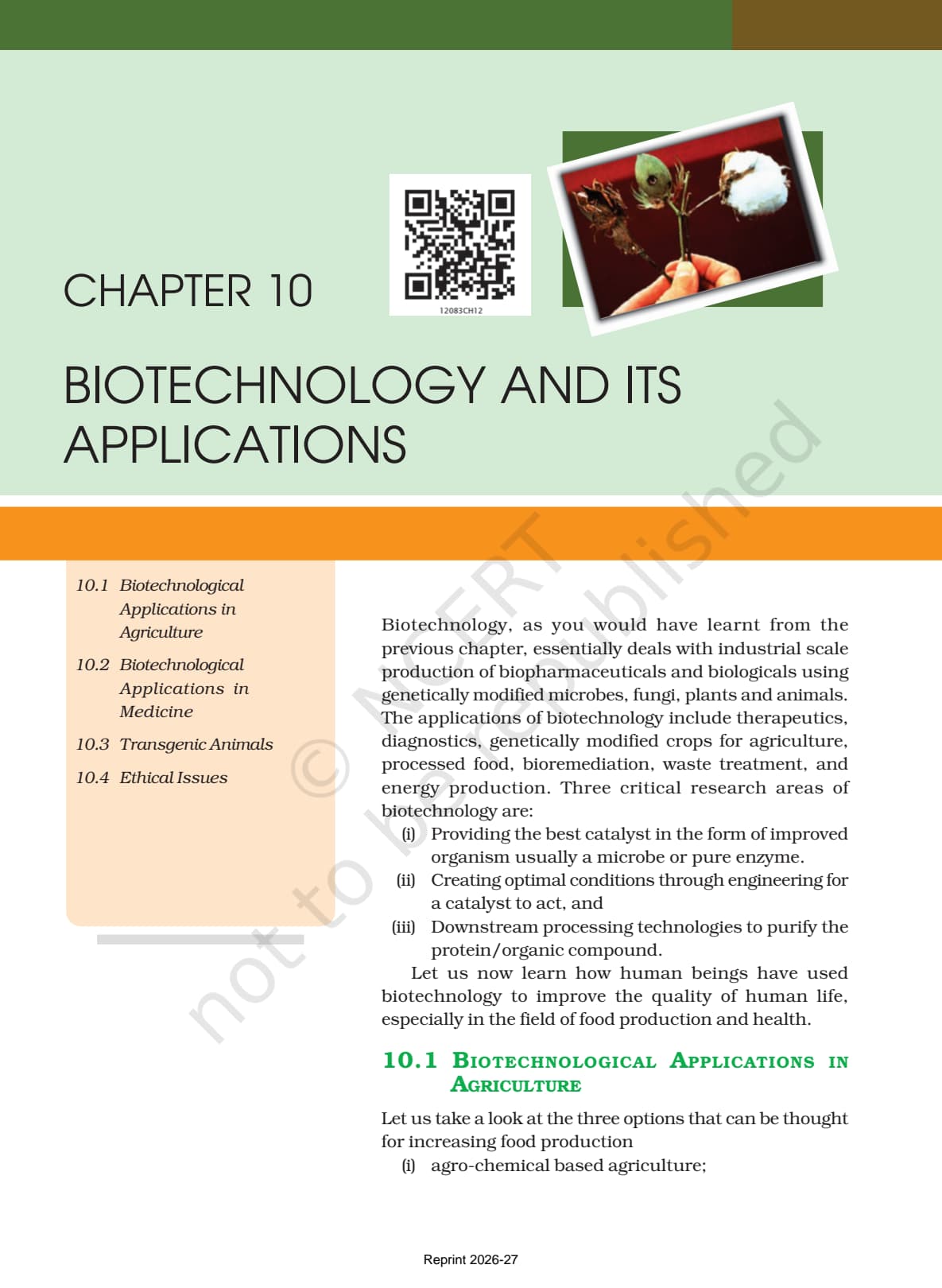 Class 12 Biology Chapter 10 Biotechnology NCERT Book PDF 2026-27