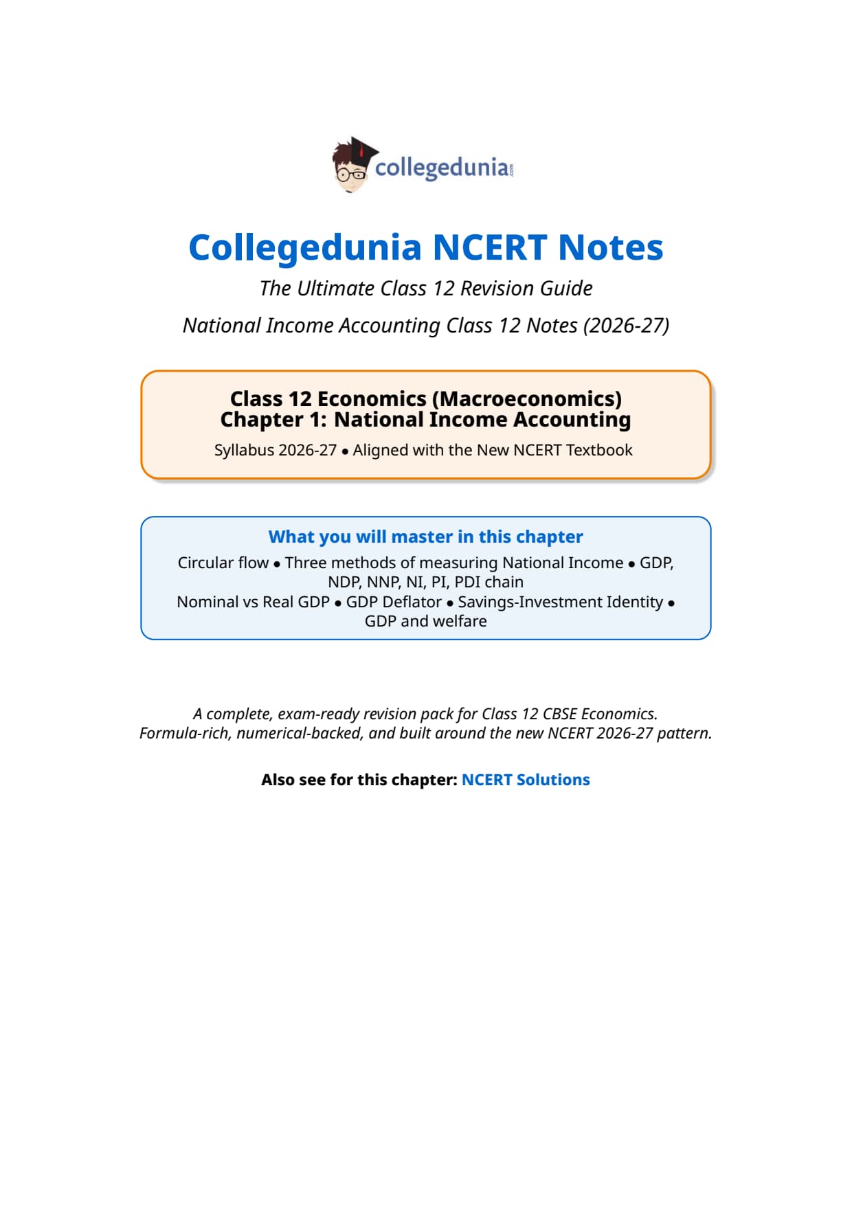 National Income Accounting Class 12 Notes 2026-27