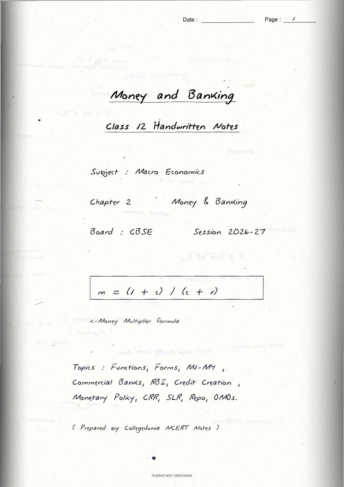Money and Banking Class 12 Handwritten Notes 2026-27 PDF