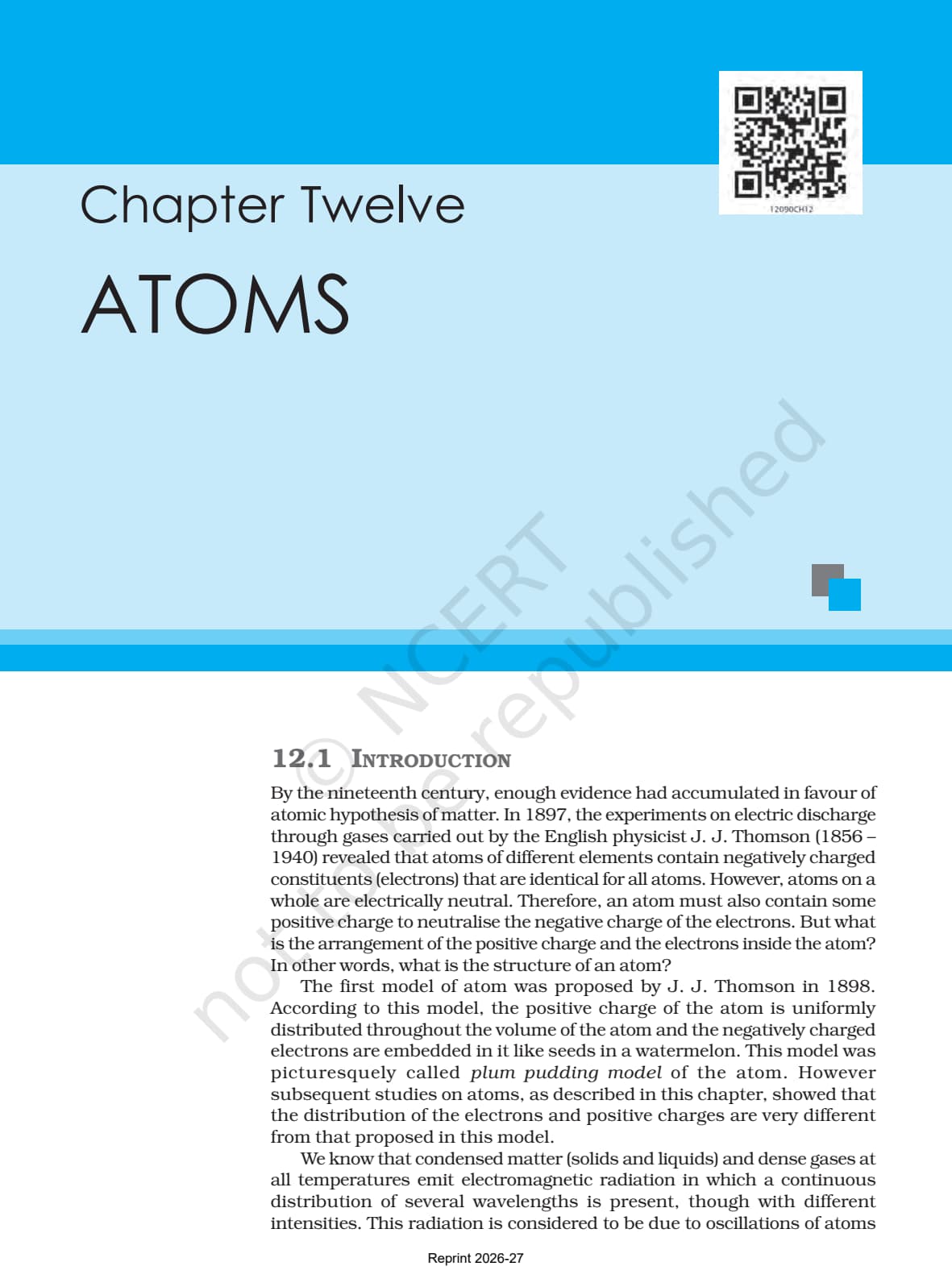 Atoms NCERT PDF Class 12 Physics Chapter 12 - Free