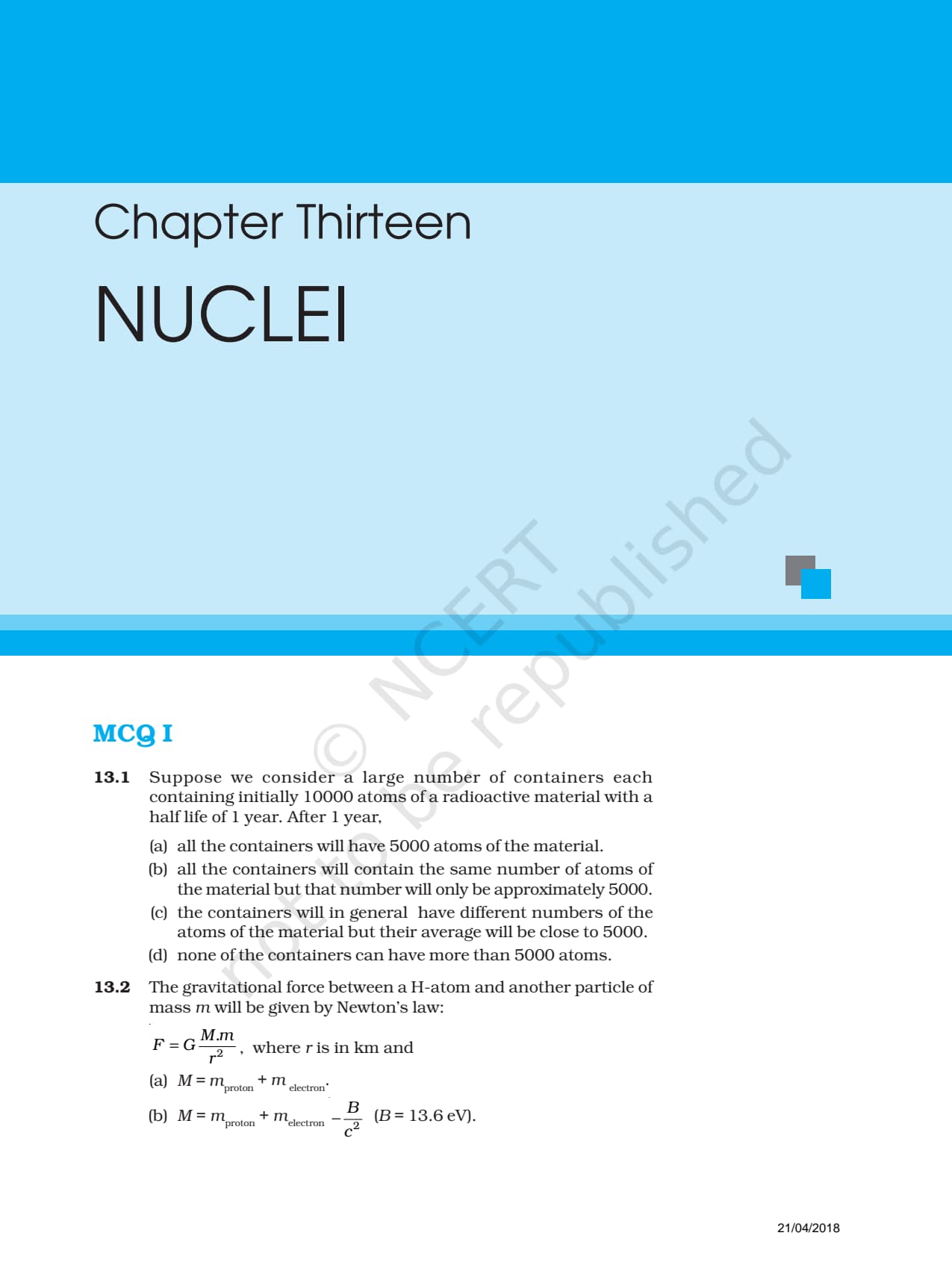 Nuclei Exemplar Book PDF Class 12 - Free PDF