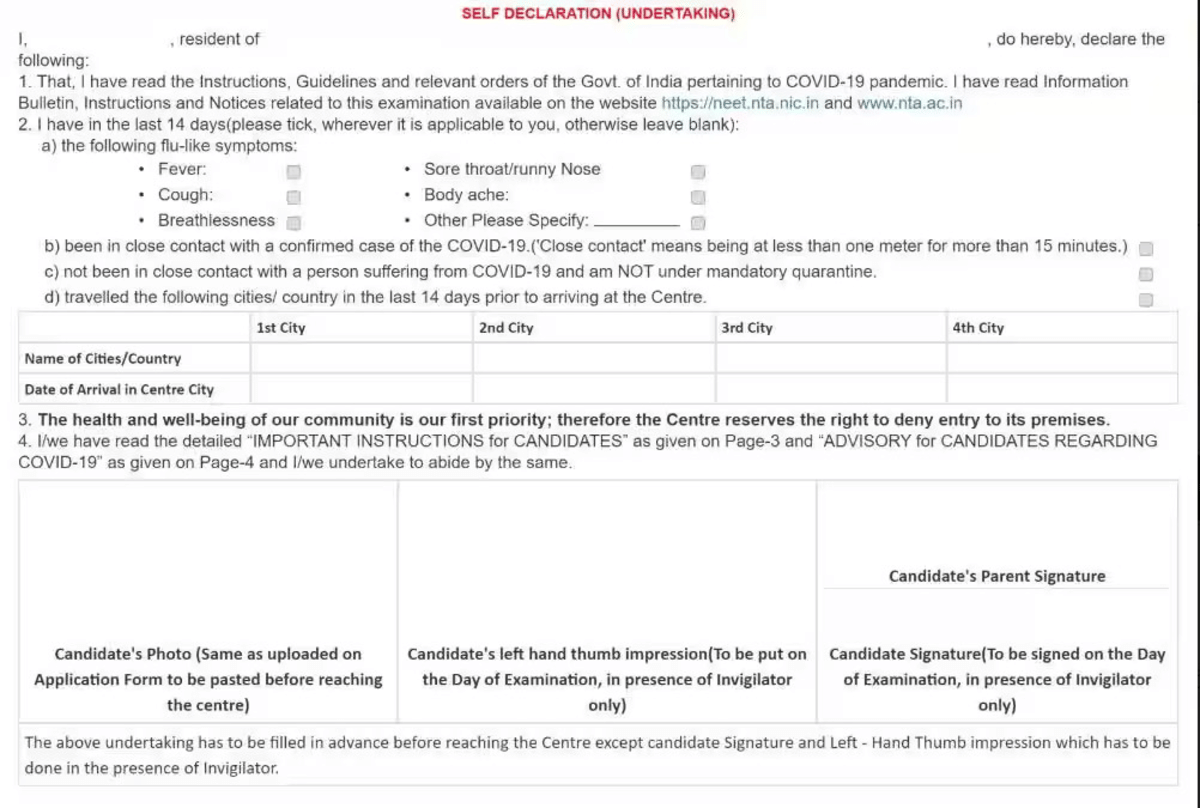 Re-NEET Self Declaration Form 2026: Direct Link, Steps to Download PDF ...
