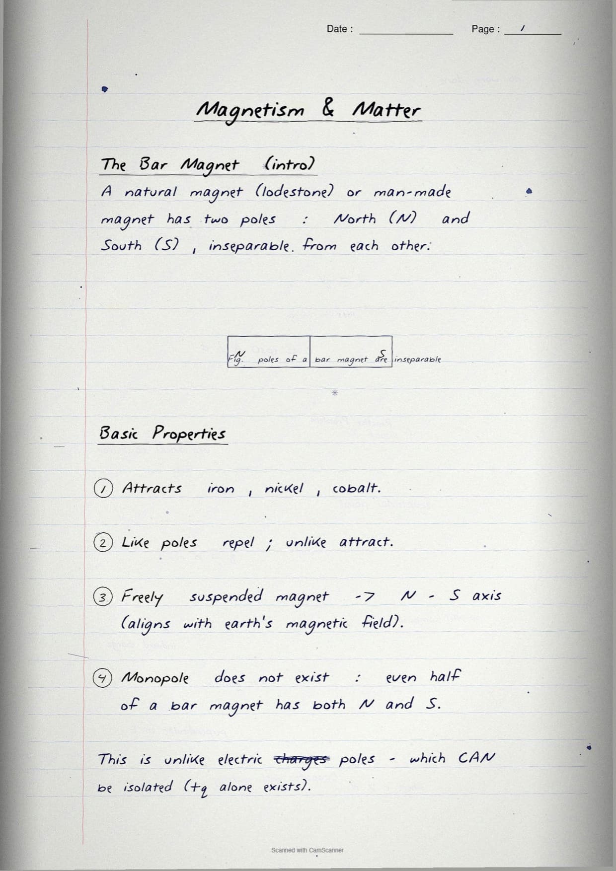 Magnetism and Matter Class 12 Handwritten Notes Free PDF