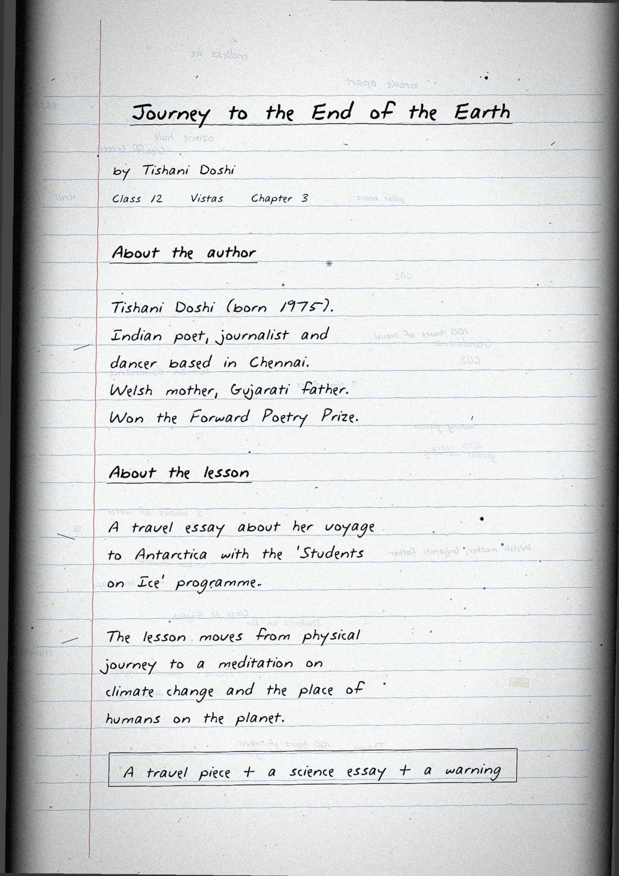 Journey to End of Earth Class 12 Handwritten Notes PDF