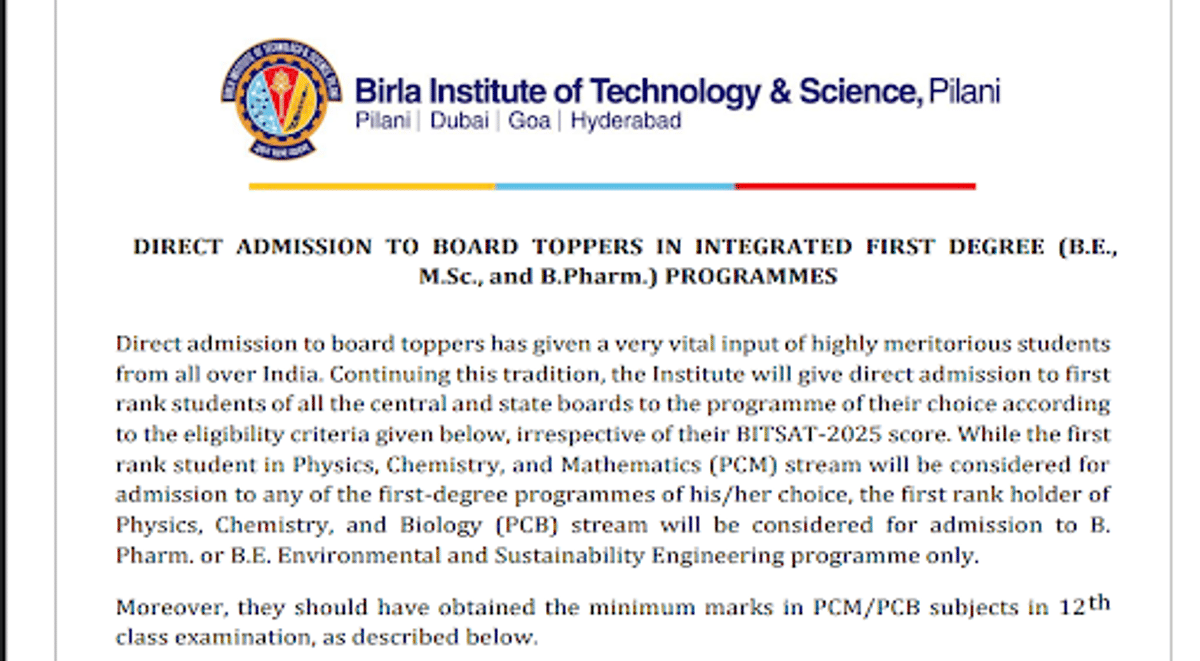 BITSAT 2026 Direct Admission for Board Toppers: Bypassing Registration